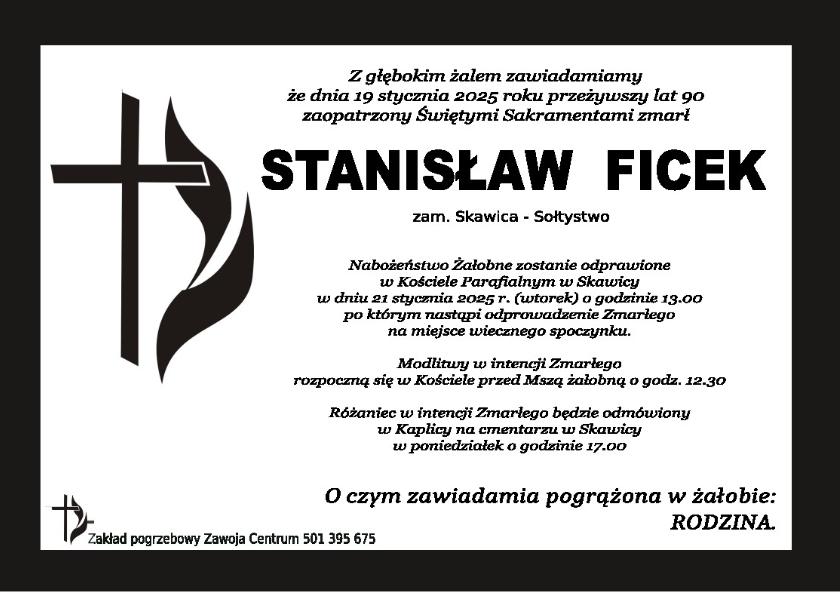 ŚP STANISŁAW FICEK - nekrolog