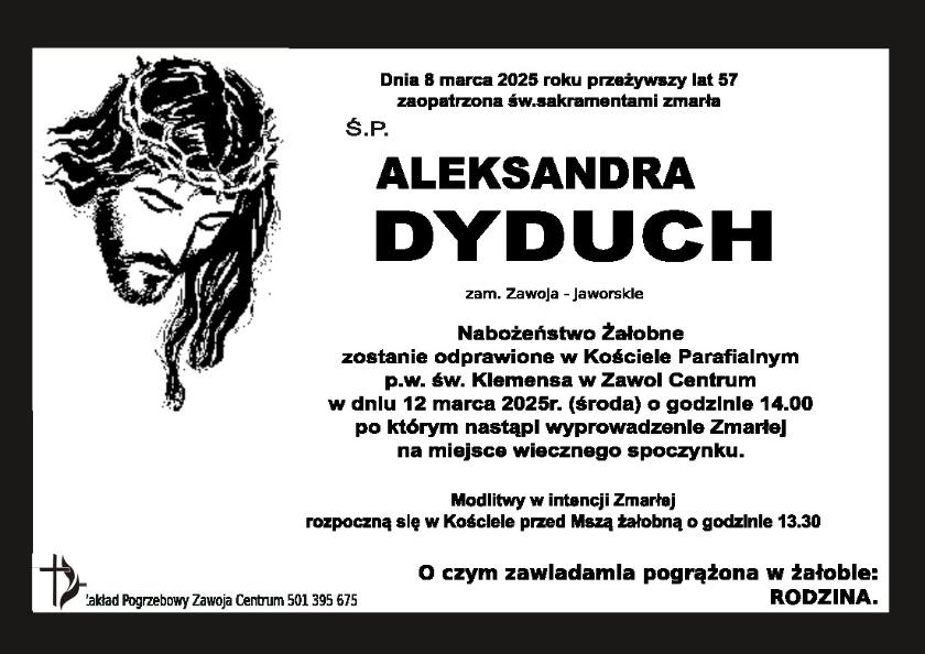 ŚP ALEKSANDRA DYDUCH - nekrolog