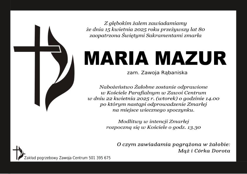 ŚP MARIA MAZUR - nekrolog
