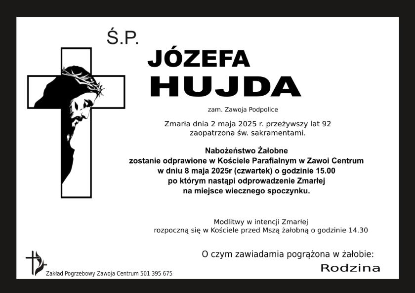 ŚP JÓZEFA HUJDA - nekrolog